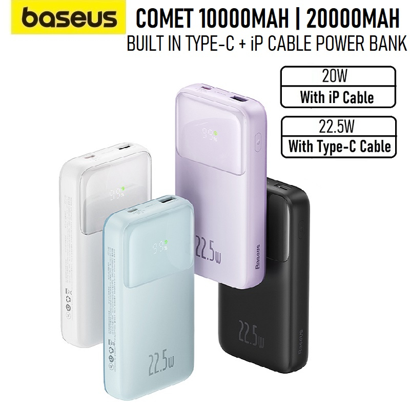 Baseus Comet Dual Cable Fast Charge 10000mAh 20000mAh 20W 22.5W Power ...