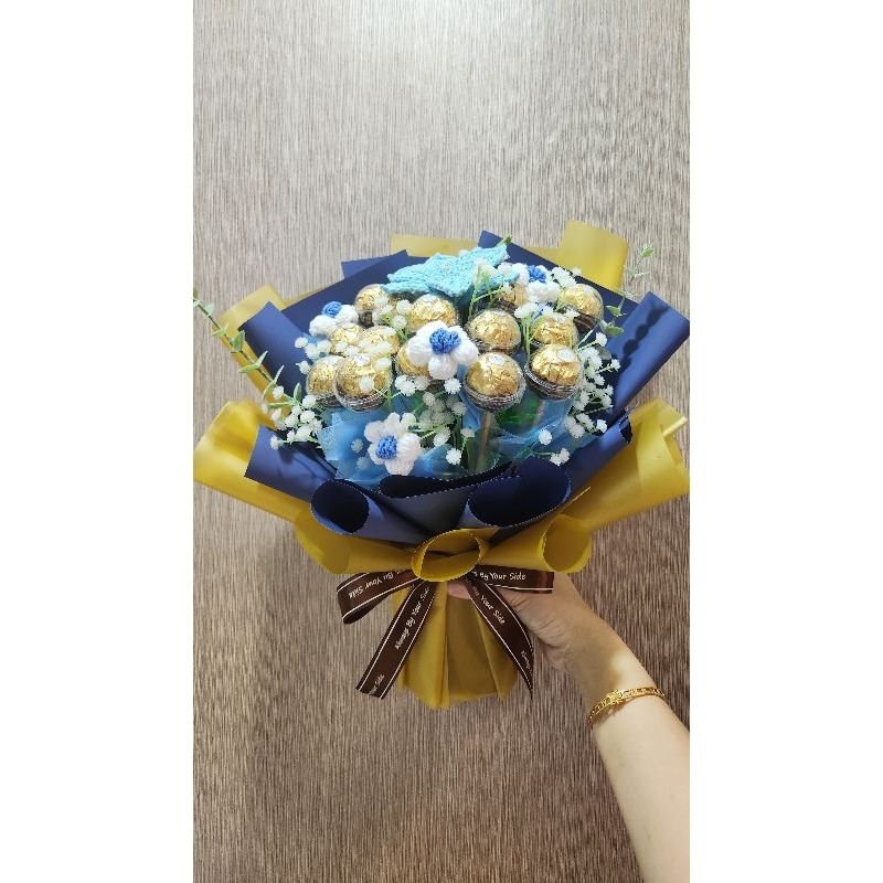 Crochet Lily Ferrero Rocher Flower Bouquet Anniversary/Birthday ...