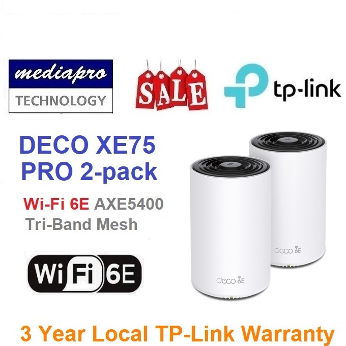TP-Link Deco XE75 Pro 2-Pack AXE5400 Tri-Band Mesh Wi-Fi 6E System - 3 Year TP-Link Singapore ...