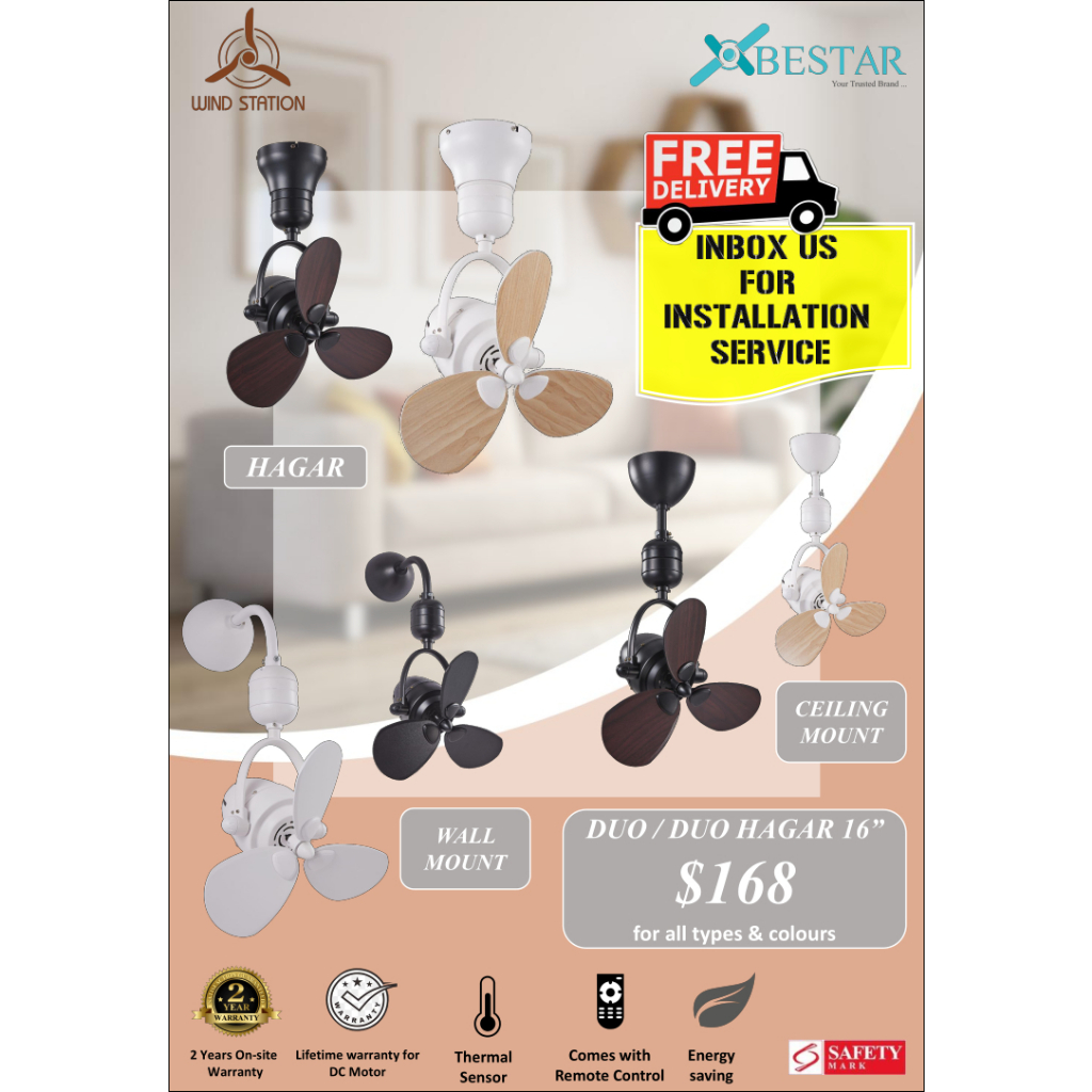 [FREE DELIVERY] BESTAR DUO 16" Designer Corner DC Ceiling fan with ...