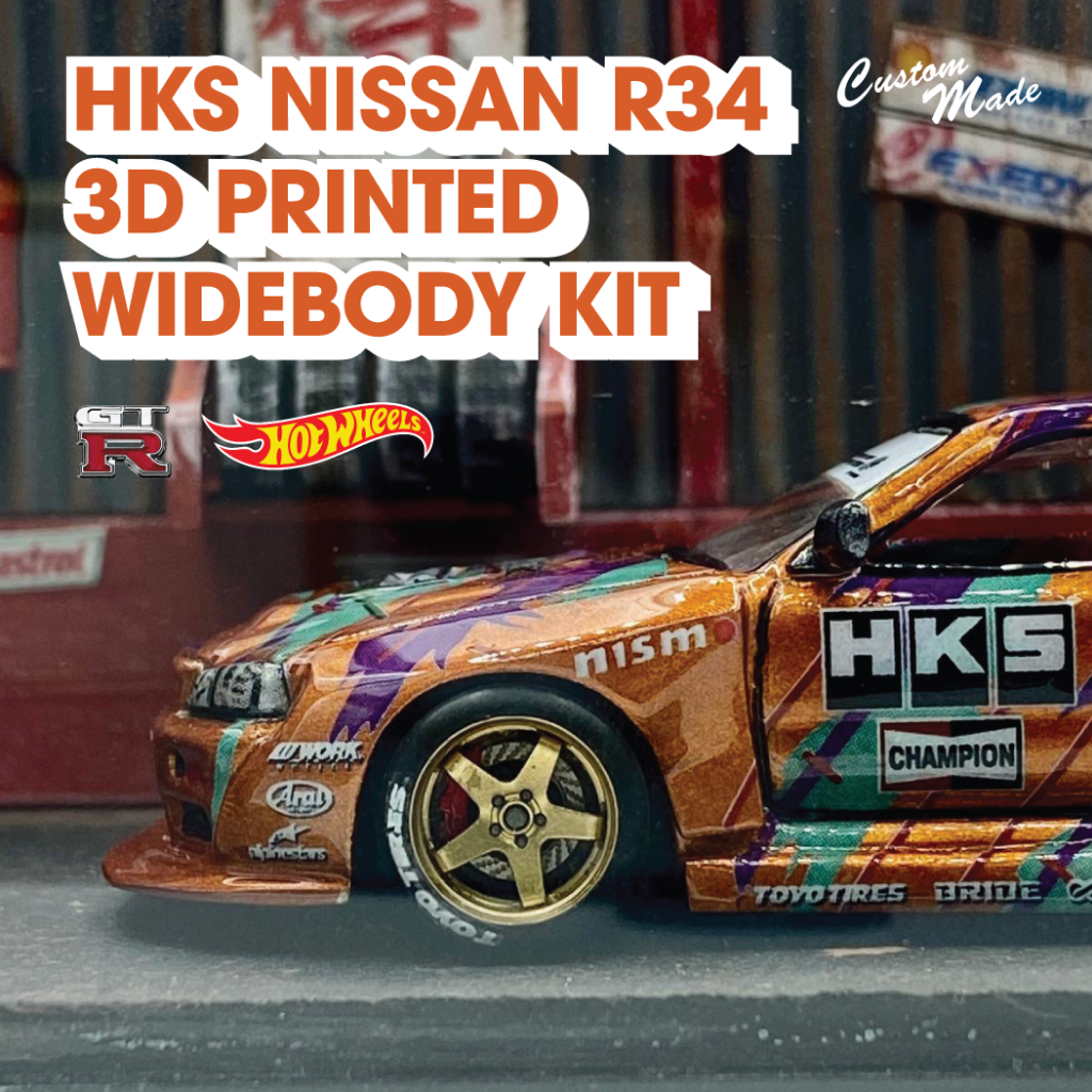 1:64 Hotwheels Nissan R34 Pandem wide body kit Custom full livery 2k ...