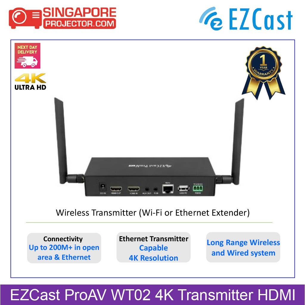 EZCast ProAV WT02 4K Transmitter HDMI over WiFi or Ethernet Extender | Shopee Singapore