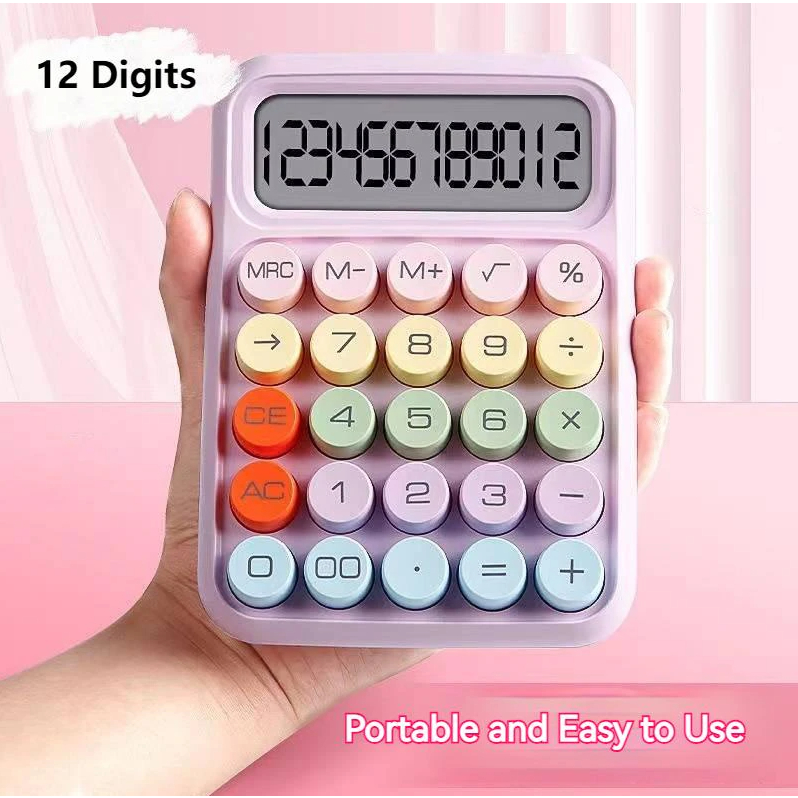 Candy Color 12 Digits Mechanical Calculator Dot round keyboard button 12-digit Calculators with ...