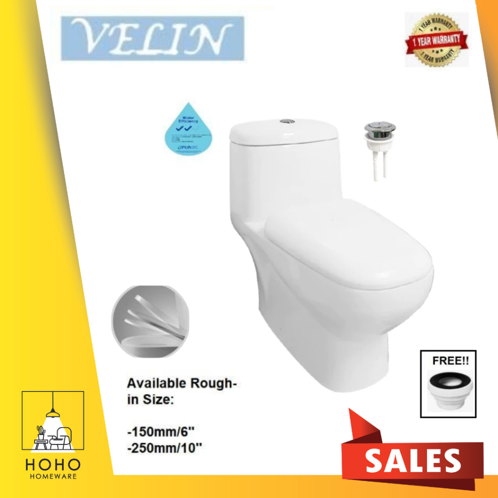 VELIN A3326 One Piece Low Tank Toilet Bowl with Soft Close Cover Seat ...