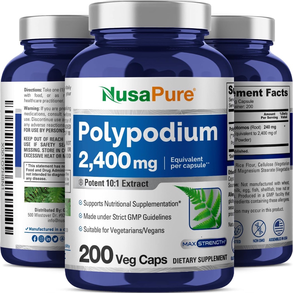 NusaPure Polypodium Leucotomos Extract 2400mg 200 Veggie Capsules ...