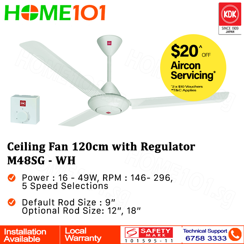 KDK Ceiling Fan 120cm w/ Regulator M48SG - WH | Shopee Singapore