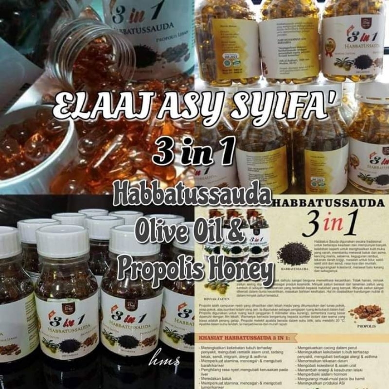 PROPOLIS+OLIVE OIL+NIGELLA SATIVA_ELAAJ ASY SYIFA HABBATUS SAUDA 3-IN-1 ...