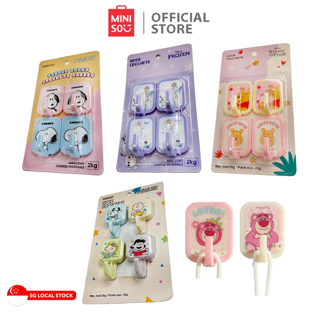 MINISO Square Hooks 4Pcs (Snoopy Summer Travel/Disney Frozen 2.0/Disney ...