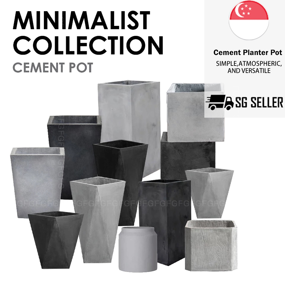 Cement Pot Planter Box Planter Grey Plant Pot Tall Pot Cement Outdoor ...