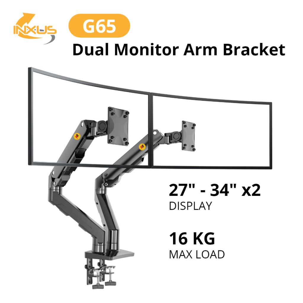 G65 Dual Monitor Arm Bracket 27" - 34" Screen VESA Compatible Gas Strut ...