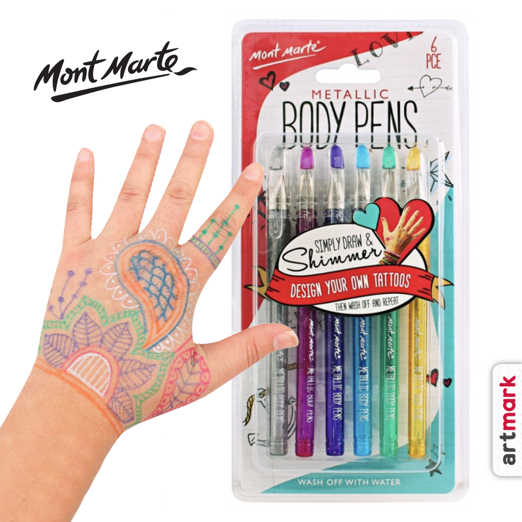 Mont Marte Body Art Pen METALLIC Colours 6pc Set - Face Decoration ...