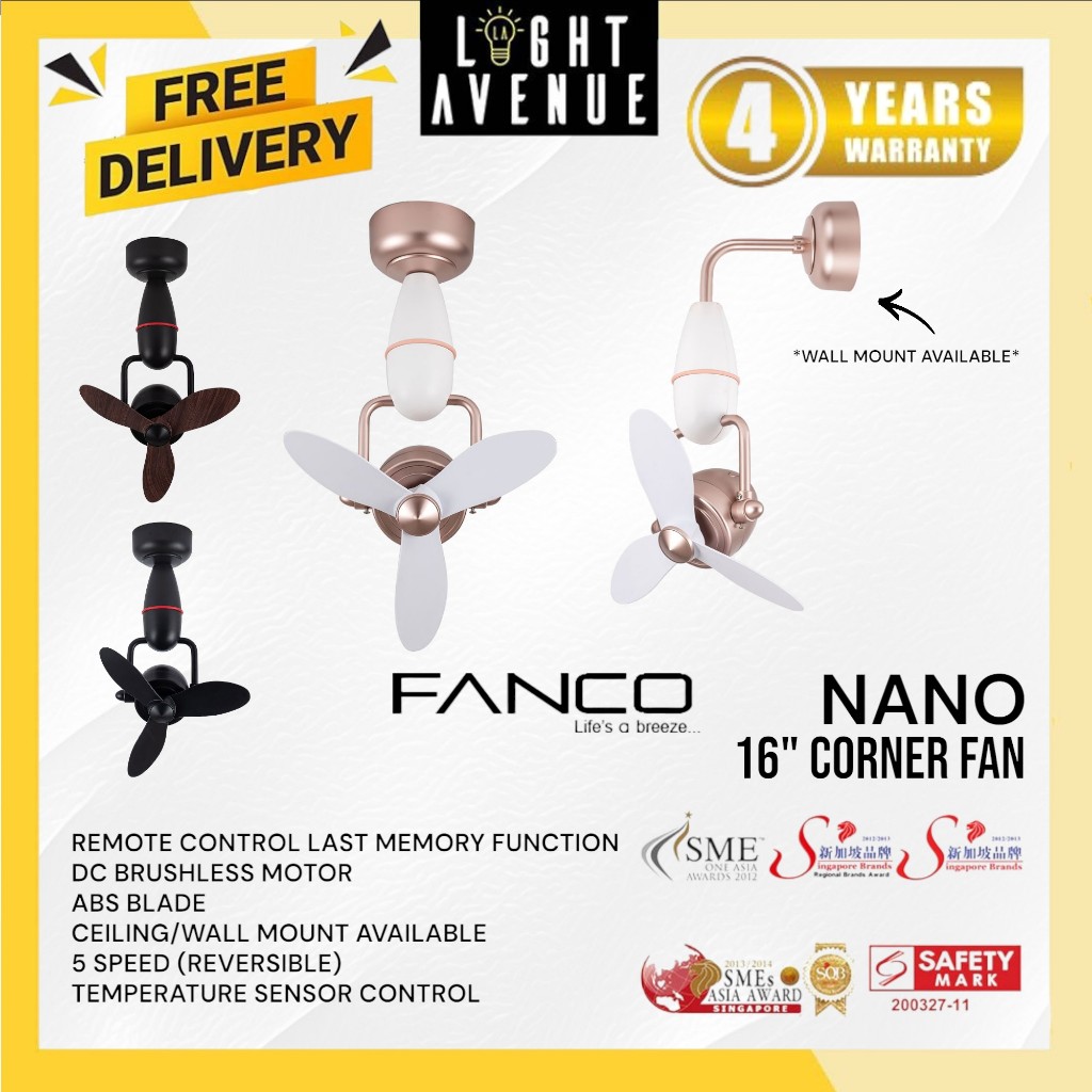 FANCO Tri-Star Nano Corner Fan in Wall / Ceiling Mount with Remote ...