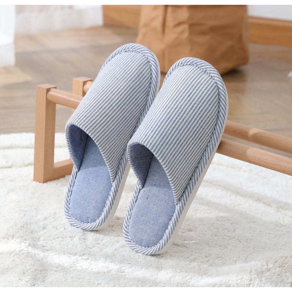 [SG INSTOCK] Bedroom Slippers for Women and Men | Simple Stripe Open ...