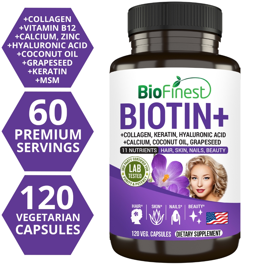 Biofinest Biotin+ Hair Skin Nails Beauty - Calcium Zinc Marine Collagen ...