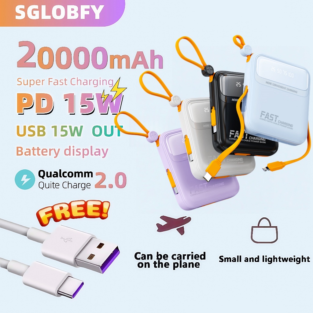 SGLOBFY Power Bank 3C 10000mAh 20000mAh PD 22.5W 20W Fast Charging Powerbank Dual-Cable Portable ...