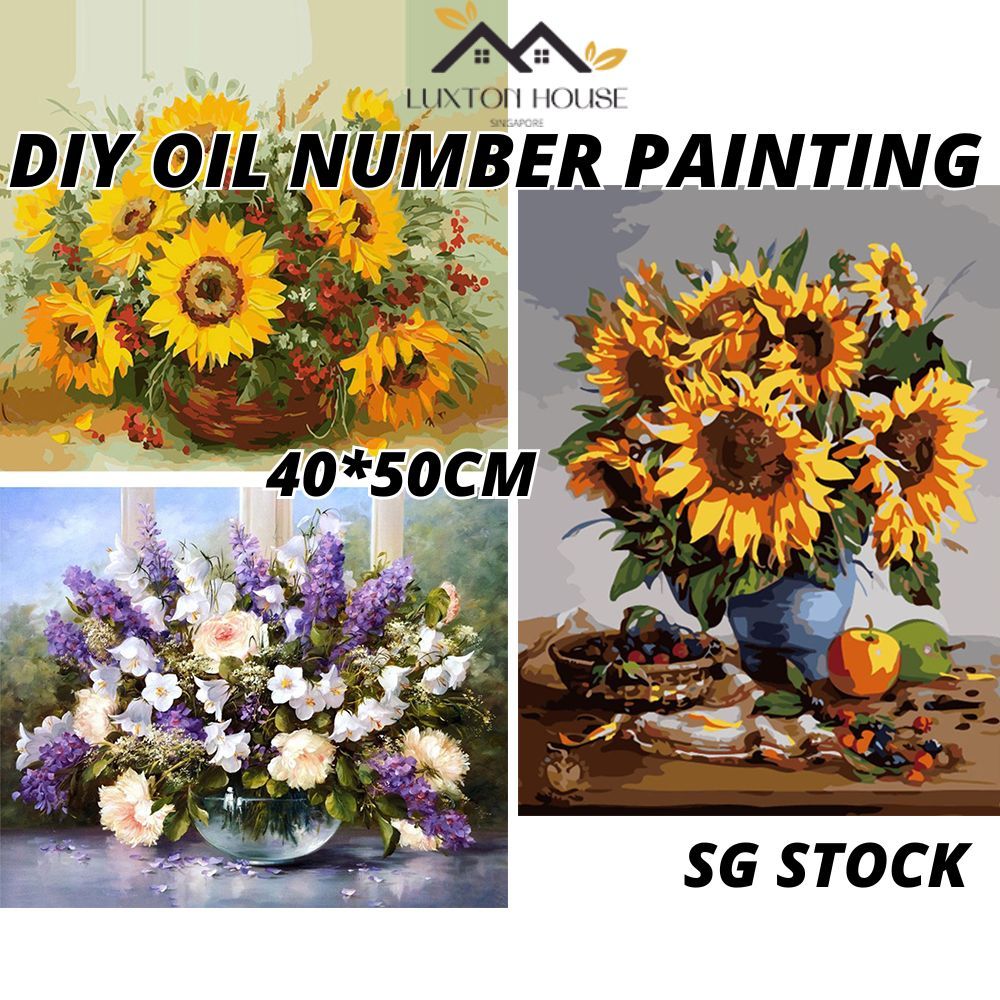 {SG} Sunflower Painting 40*50cm DIY Oil Painting Without Frame for Home ...