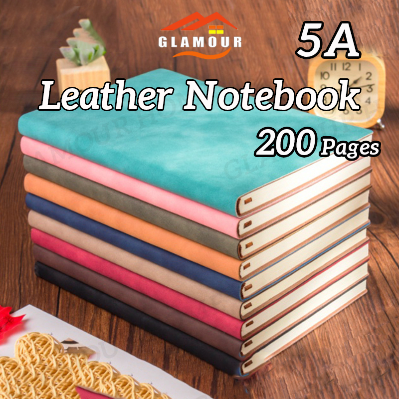 [sg] 200 Pages A5 Leather Notebook Cover Grid A5 Notebook Journal Thick
