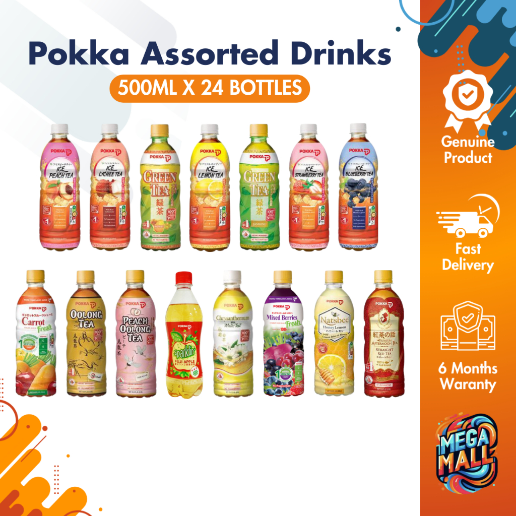 [Bundle of 24] Pokka Flavored Drinks 500ML Bottles Assorted Refreshing ...