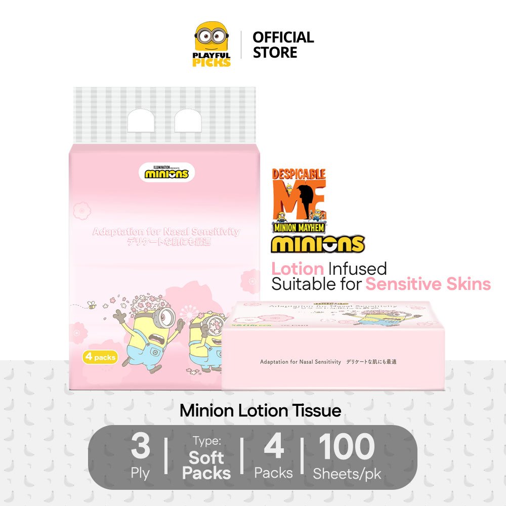Minion Lotion Tissue (1 bag x 4 packs x 100s/pack) | SoftGreen x Universal TR012-04X | Shopee ...