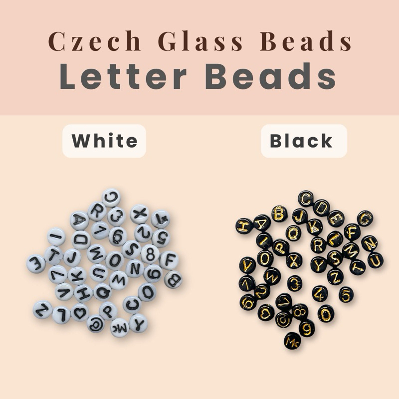 [SG] Czech Glass White Black Beads Letter Alphabet Number Beads DIY ...