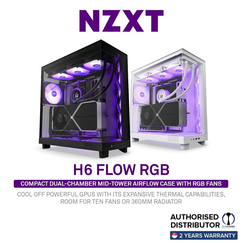NZXT H6 Flow, RGB & Non RGB, Compact Dual-Chamber Mid-Tower Airflow ...