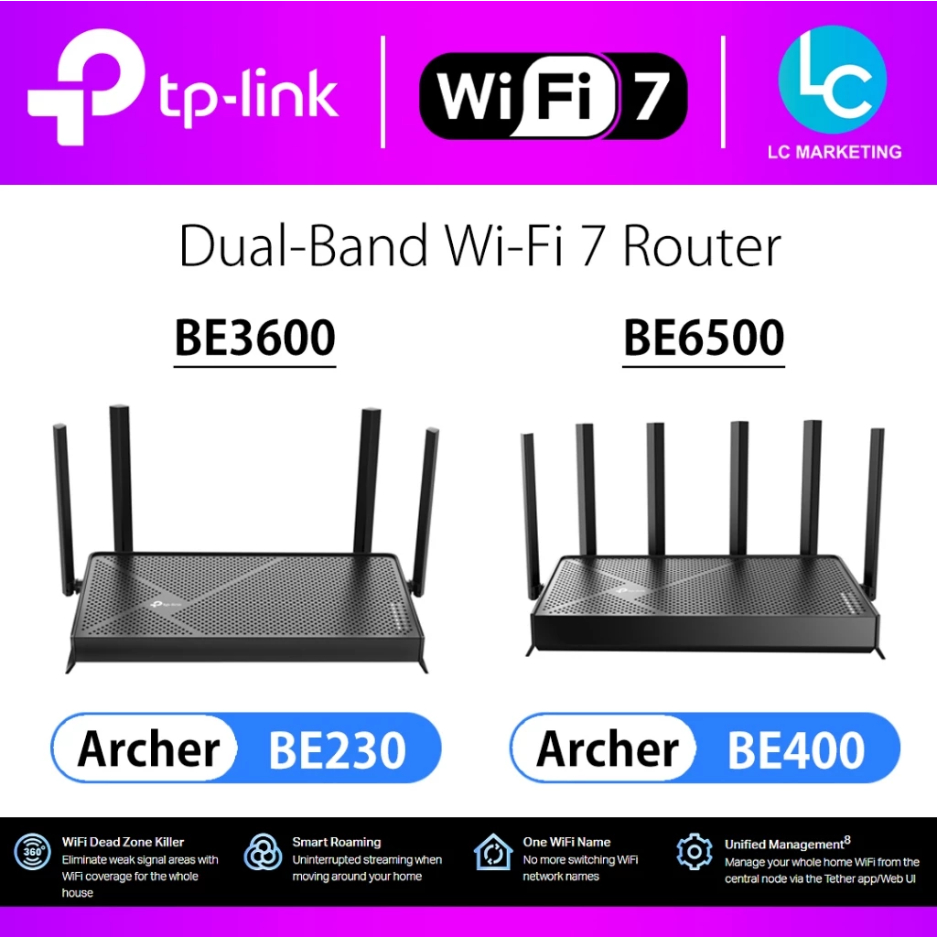 TP-Link Archer BE400 BE6500 6.5 Gbps Dual-Band Wi-Fi 7 Router with ...