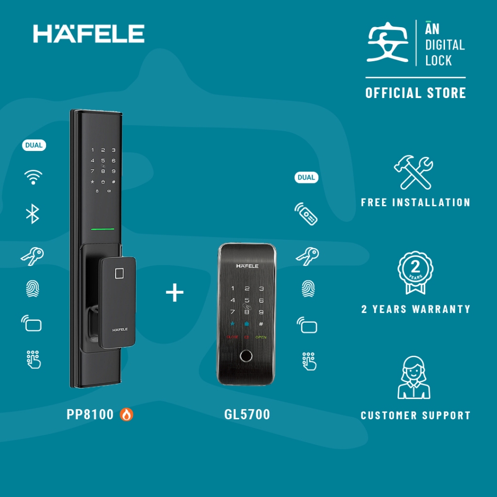 Hafele PP8100 Door Lock + Hafele GL5700 Gate Lock | AN Digital Lock ...