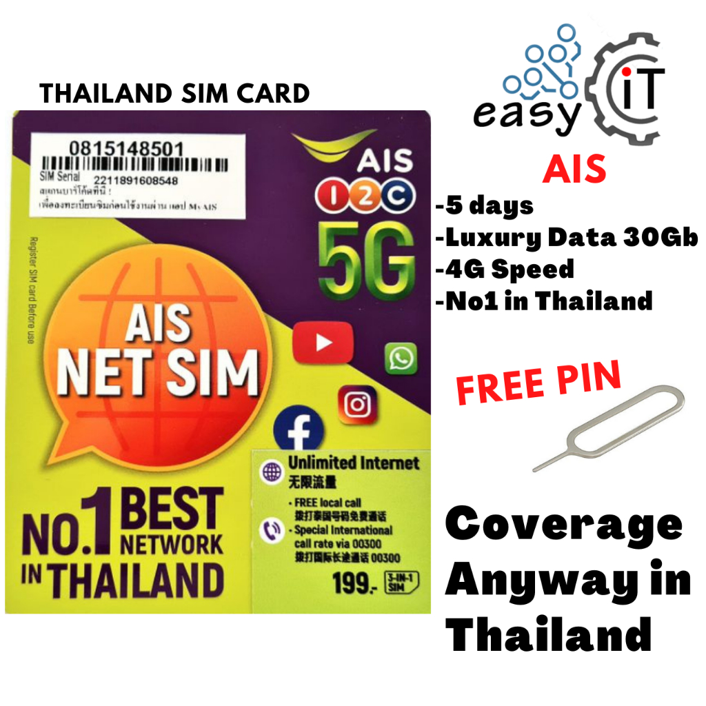 [Thai SIM Card] AIS with High Speed 4G with Luxury DATA (limit at 30Gb) in Thailand Fast ...