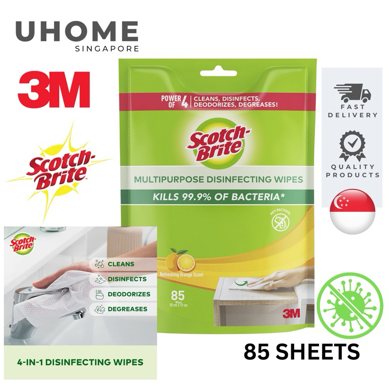 3M Scotch Brite Multipurpose Anti Bac Disinfecting Wet Wipes | Shopee ...