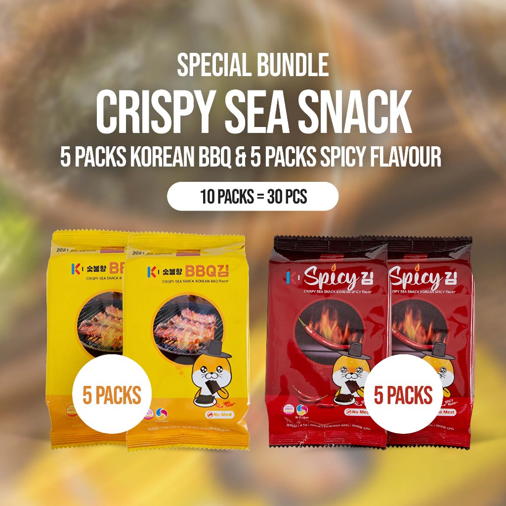 SPECIAL BUNDLE Crispy Sea Snack 5packs Korean BBQ Flavor + 5packs Spicy ...