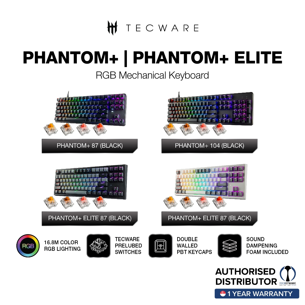 TECWARE Phantom + 104, RGB Mechanical Gaming Keyboard [4 Color Switches ...