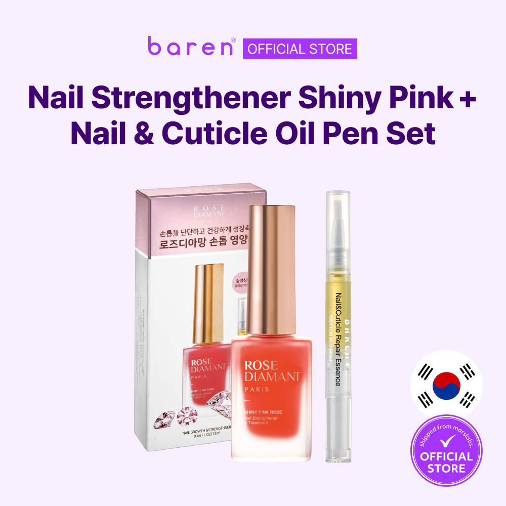 BAREN Nail Strengthener Shiny Pink + Nail & Cuticle Oil Pen Set [Nail ...