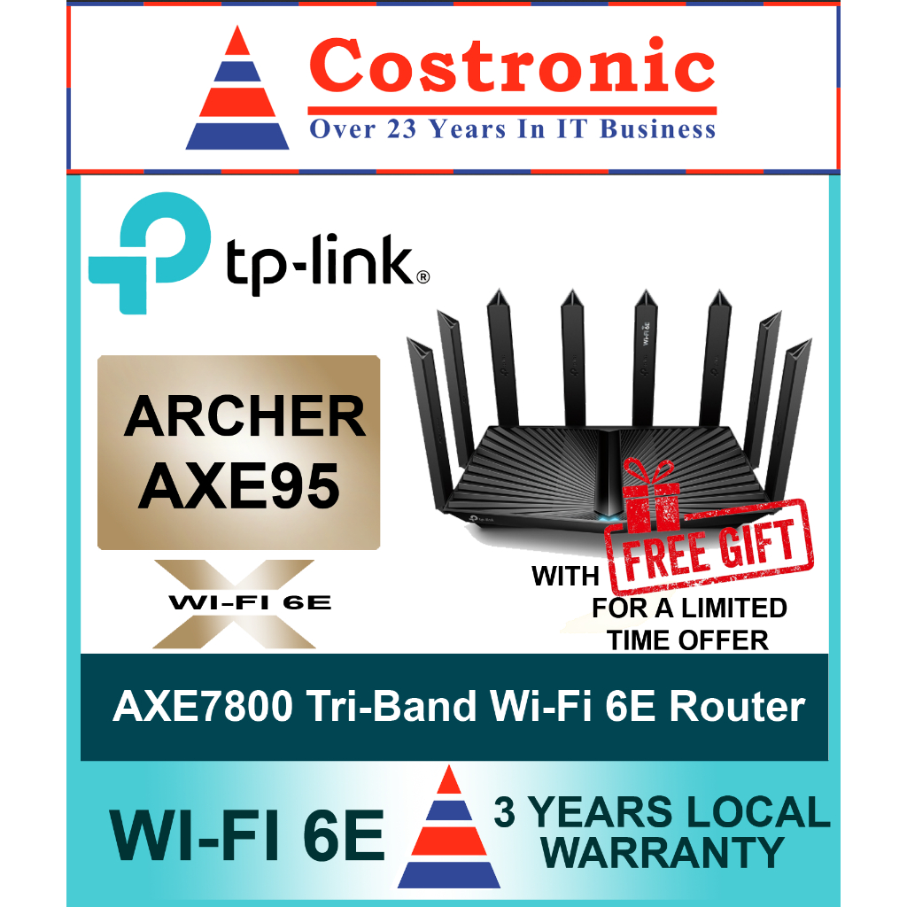 TP-Link Archer AXE95 AXE7800 Tri-Band Wi-Fi 6E Router ( 3 Years Local ...