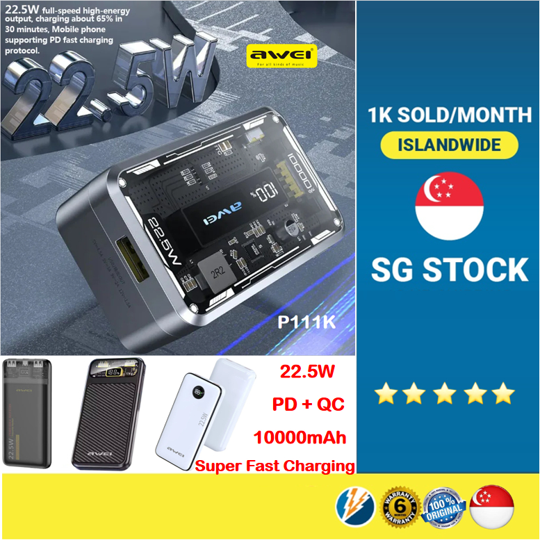 (SG)AWEI P111K 10000mAh Portable Powerbank QC3.0 PD 20W Power Bank Awei ...