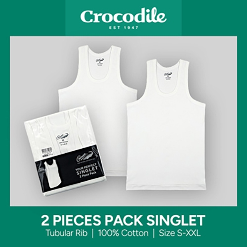 Crocodile 2-pcs Pack Full Cotton Tubular Rib Singlet | Shopee Singapore