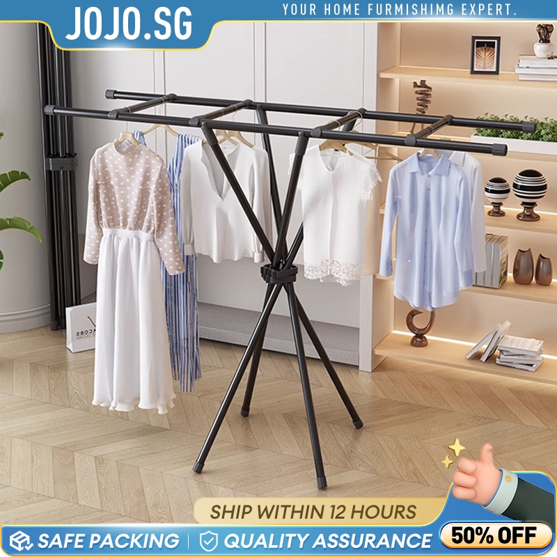 Floor-standing Clothes Drying Rack Double Pole Stand Clothes Rack ...