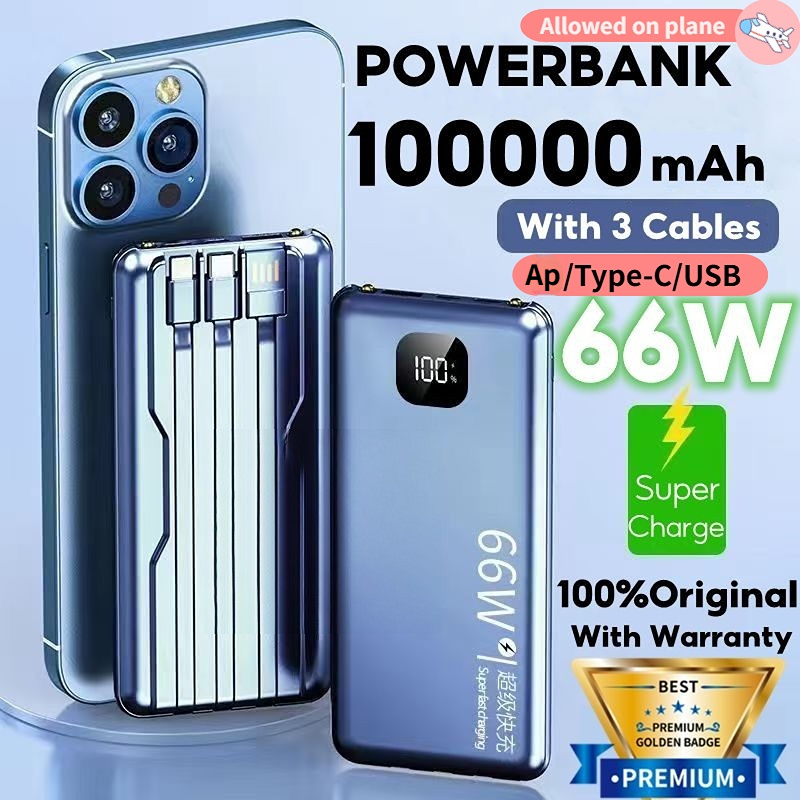 【SG Stock】Powerbank 100000mAh 66W Super Fast Charge With 3 Cable Power ...
