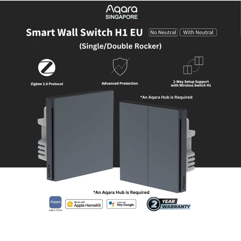 AQARA Smart Wall Switch H1 Grey with 1 And 2 Gang Rocker Smart Light ...