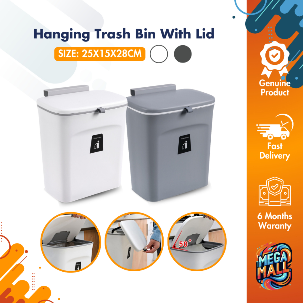 Hanging Trash Bin - 9L, Wall Mounted, Kitchen Dustbin, Cabinet Door ...
