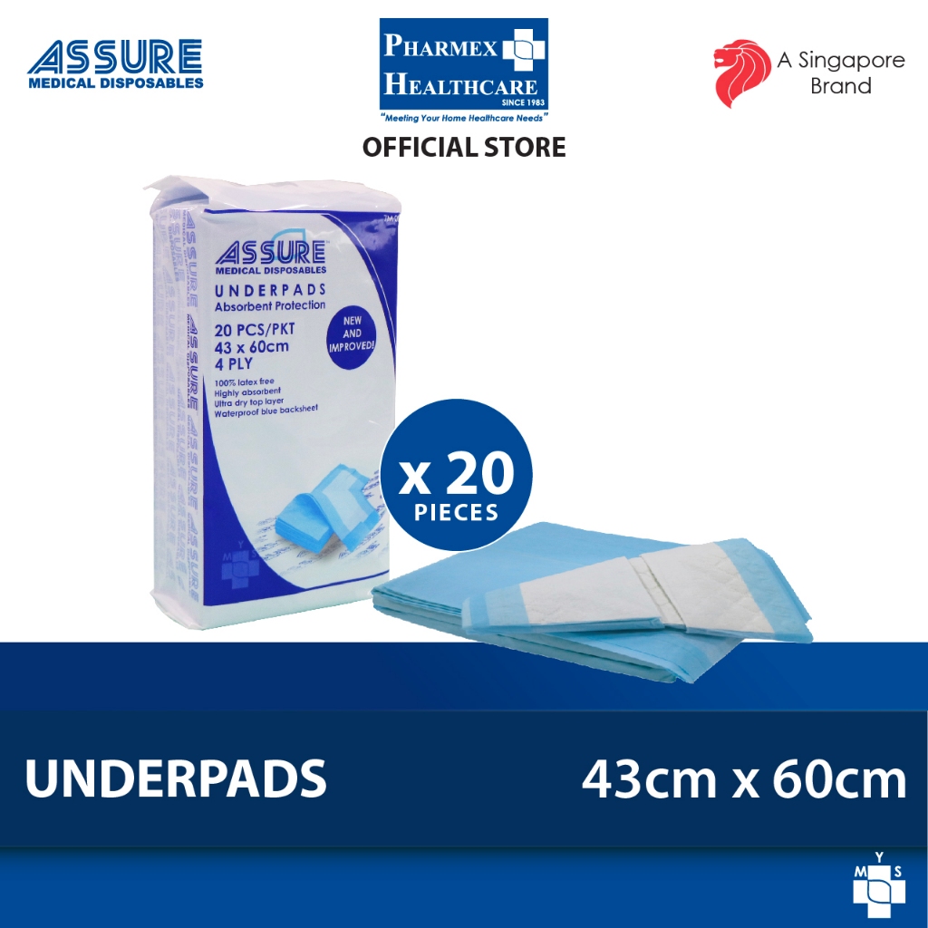 ASSURE Underpads 17" x 24", 43cm x 60cm, 4-Ply 20'S/Pkt | Shopee Singapore