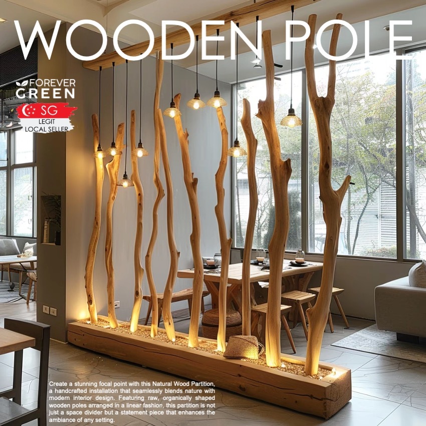 Decorative wooden poles Natural wood interior design Natural wood ...