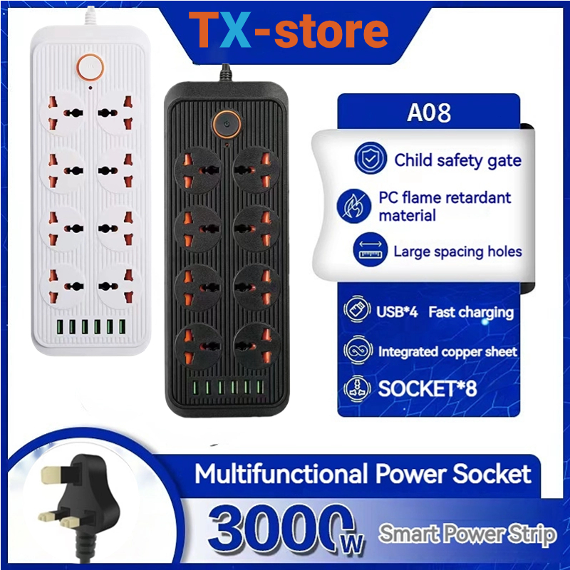 Power Socket with UK 8 Pin + 6 USB Fast Charger 250V/3000W/13A ...