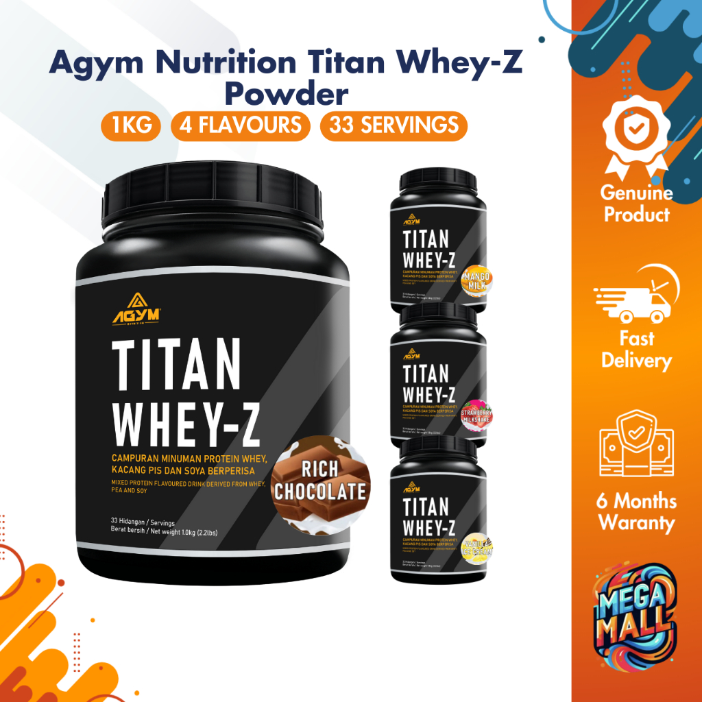 Agym Nutrition Titan Whey-Z Powder 1kg 33 Servings Premium Blend Muscle ...