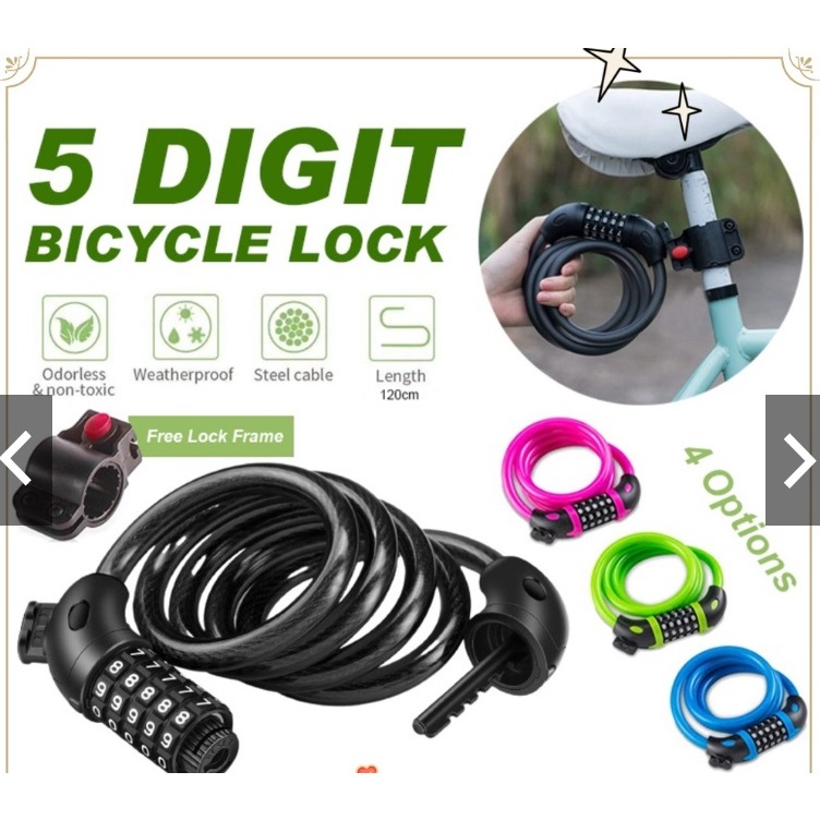 Bicycle Lock (5 Digit Combination) - Bike Lock / Bicycle Security Lock ...