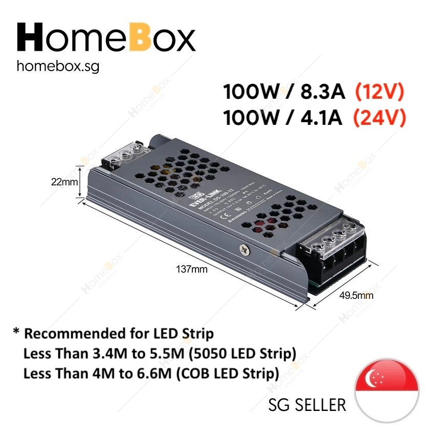 HomeBox 🇸🇬 12V / 24V LED Strip Cove Light Super Slim driver 60W 100W ...