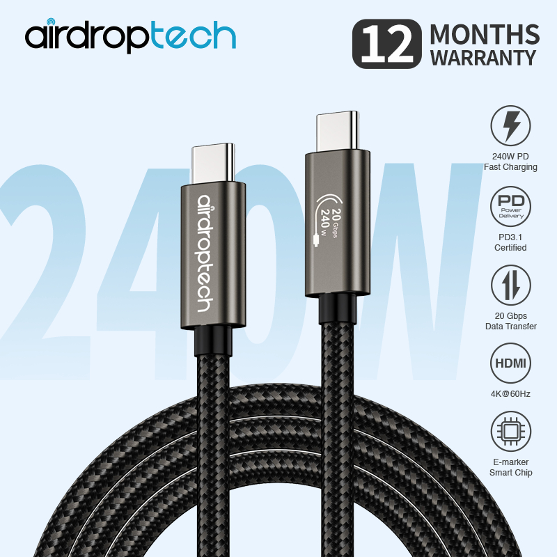AIRDROPTECH 240W / 100W PD Type-C to Type-C Fast Charging Data HDMI 4K ...