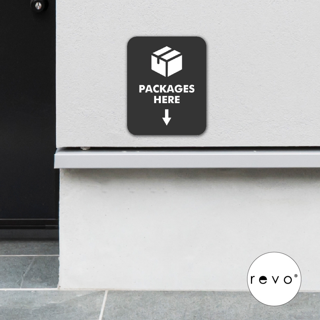 PACKAGES HERE SIGN/SIGNAGE | 80mm x 100mm | INSTRUCTION SIGN, PARCEL ...