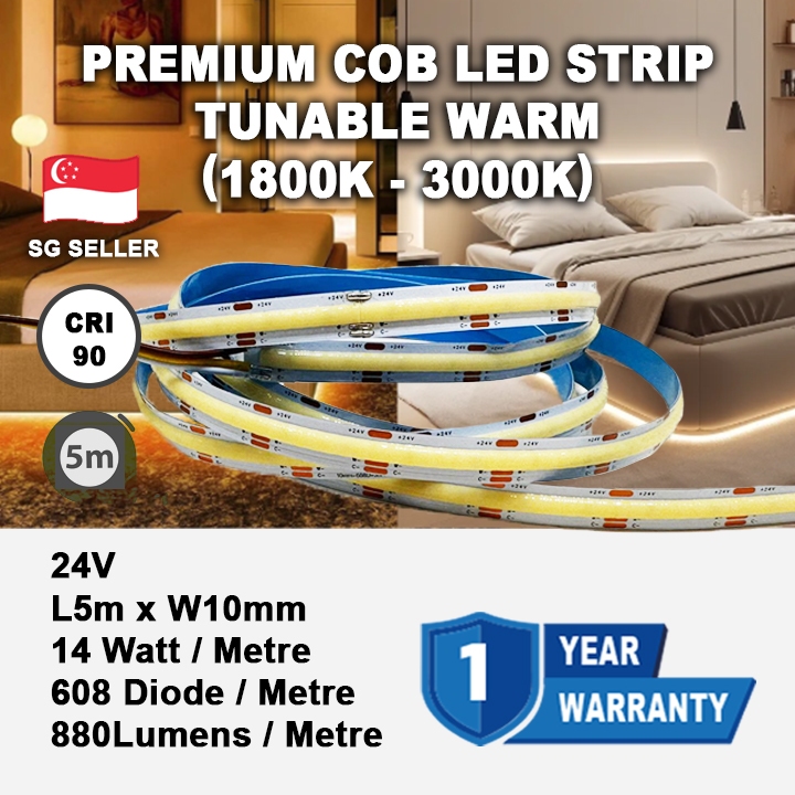 [SG SELLER] Premium COB Tunable Warm LED Strip Light 1800K-3000K CRI 90 ...