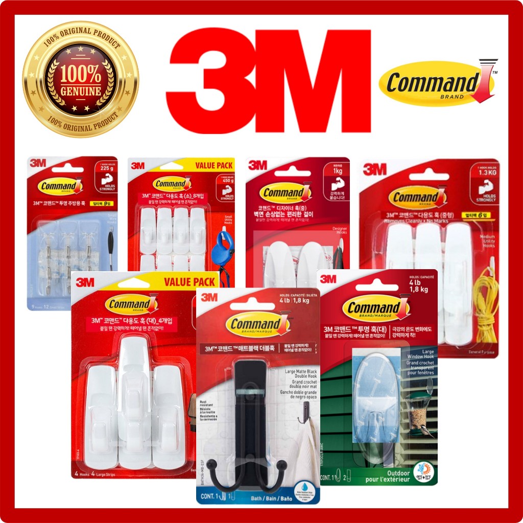 [3M] Command Hooks / Strong Adhesion Versatile Metal Kitchen Bathroom ...