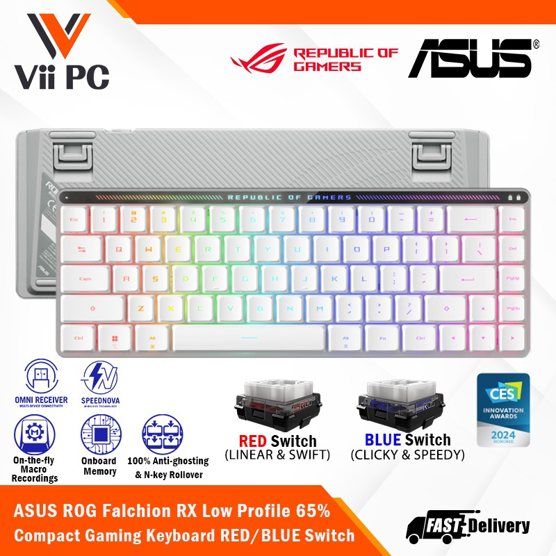 ASUS ROG Falchion RX Low Profile 65% Compact Wireless Gaming Keyboard ...